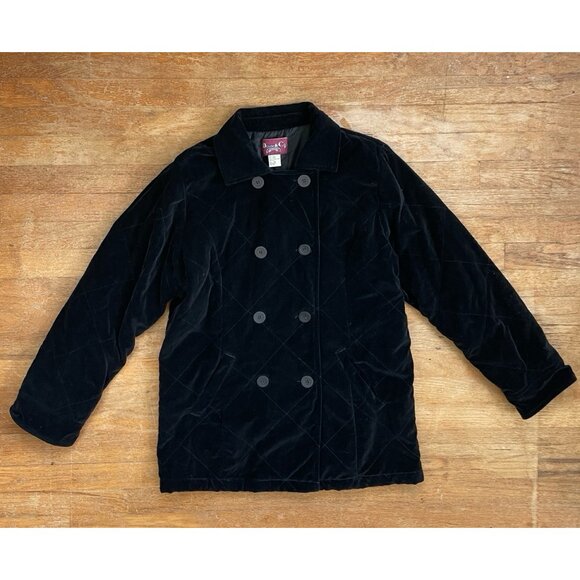 Denim&Co | Jackets & Coats | Vintage Black Quilted Velvet Coat Size ...